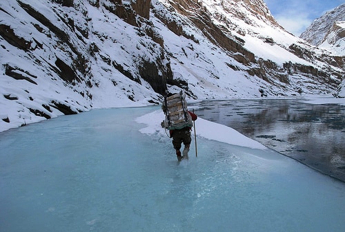 2.Wading Through Ankle-Deep Water on the Chadar Trek - Asia Hikes